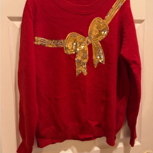 SHEIN | Tops | Shein Red Top With Gold Sequin Bow | Poshmark